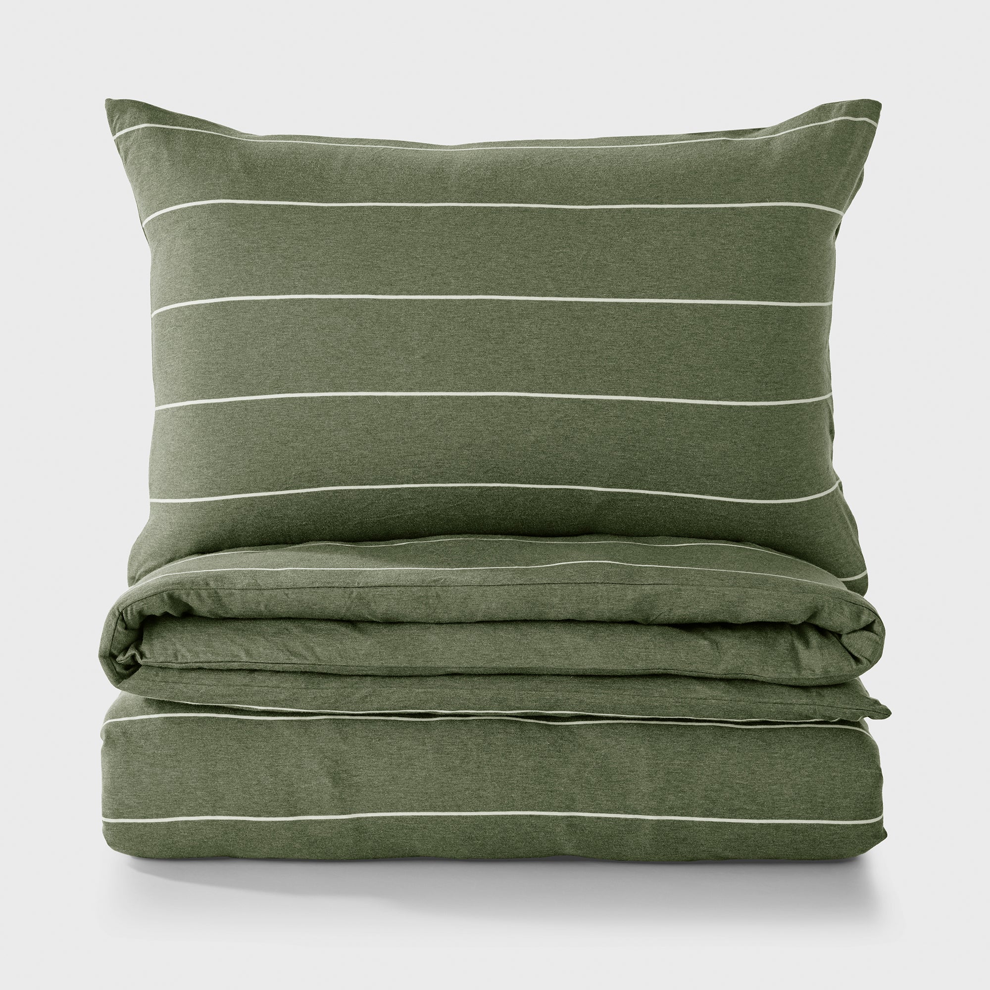 Olive Cotton Jersey Marled Knit Quilt Cover Set – Soft, Pin Striped ...