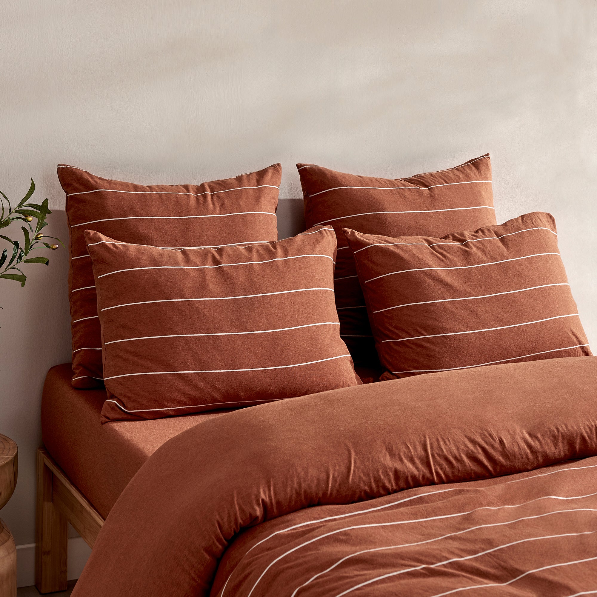 Rust Cotton Jersey Marled Knit Quilt Cover Set – Soft, Pin Striped ...