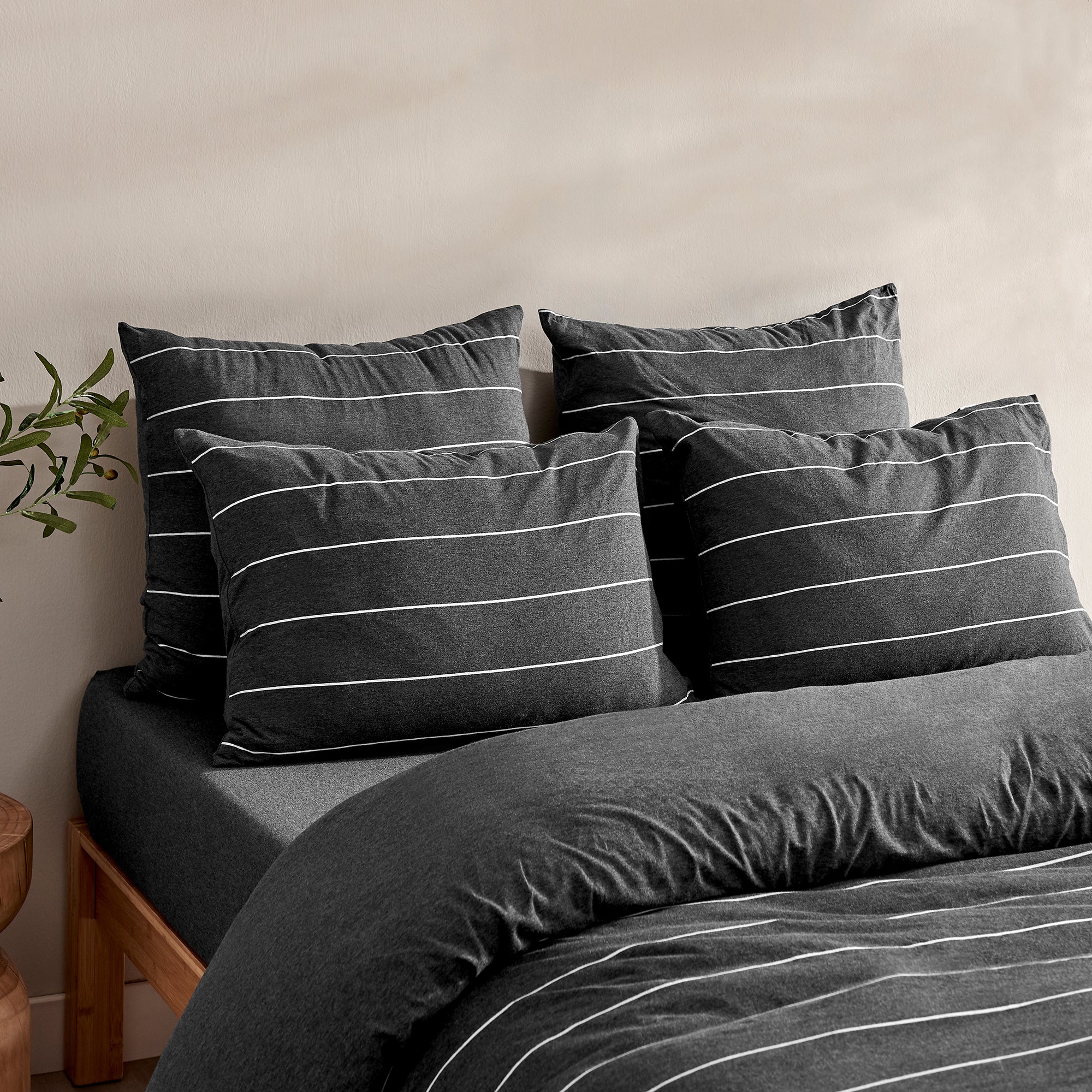 Charcoal Cotton Jersey Marled Knit Quilt Cover Set – Soft, Pin Striped ...