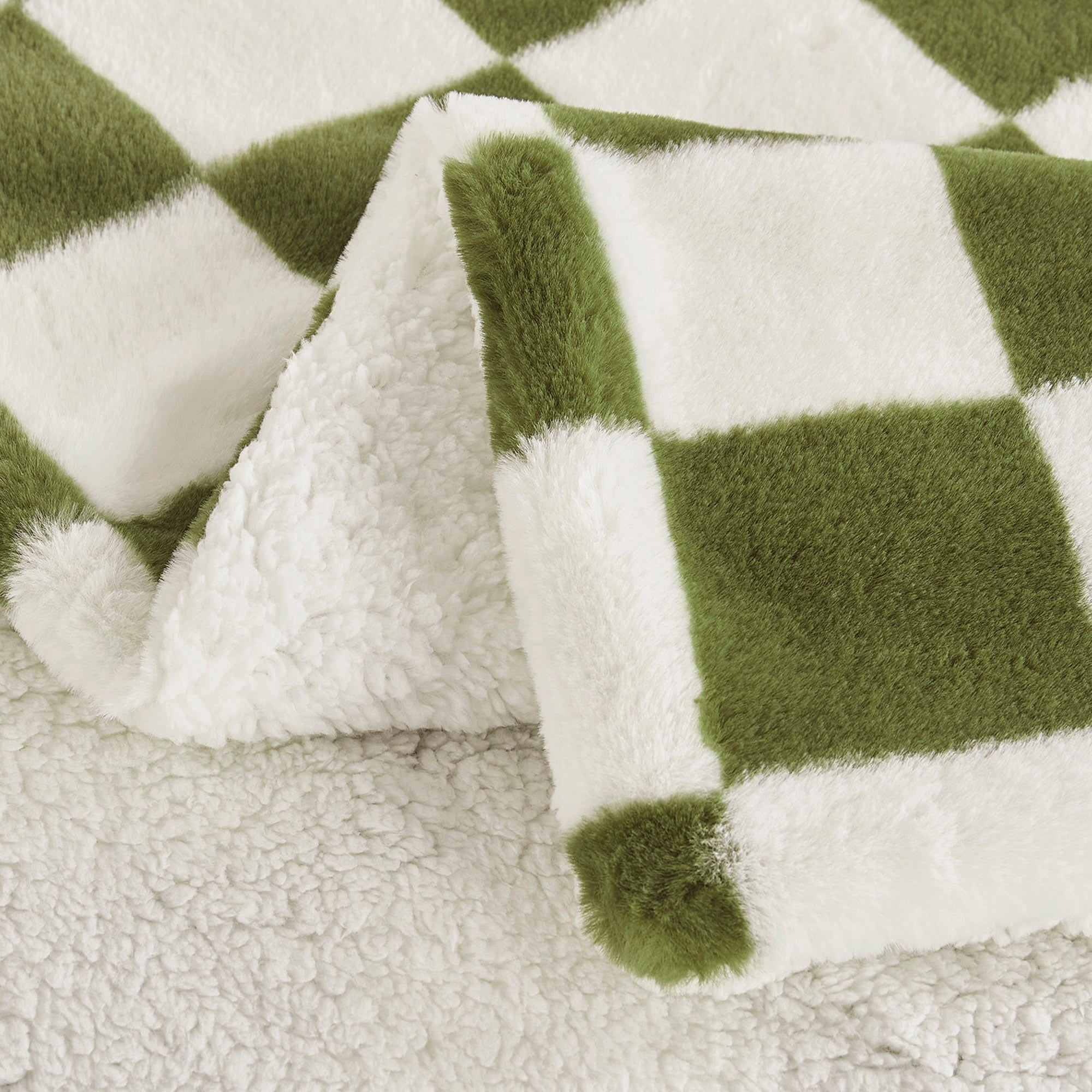 Ultra Soft Olive Checkered Fleece Throw Blanket | Reversible | Dreamaker