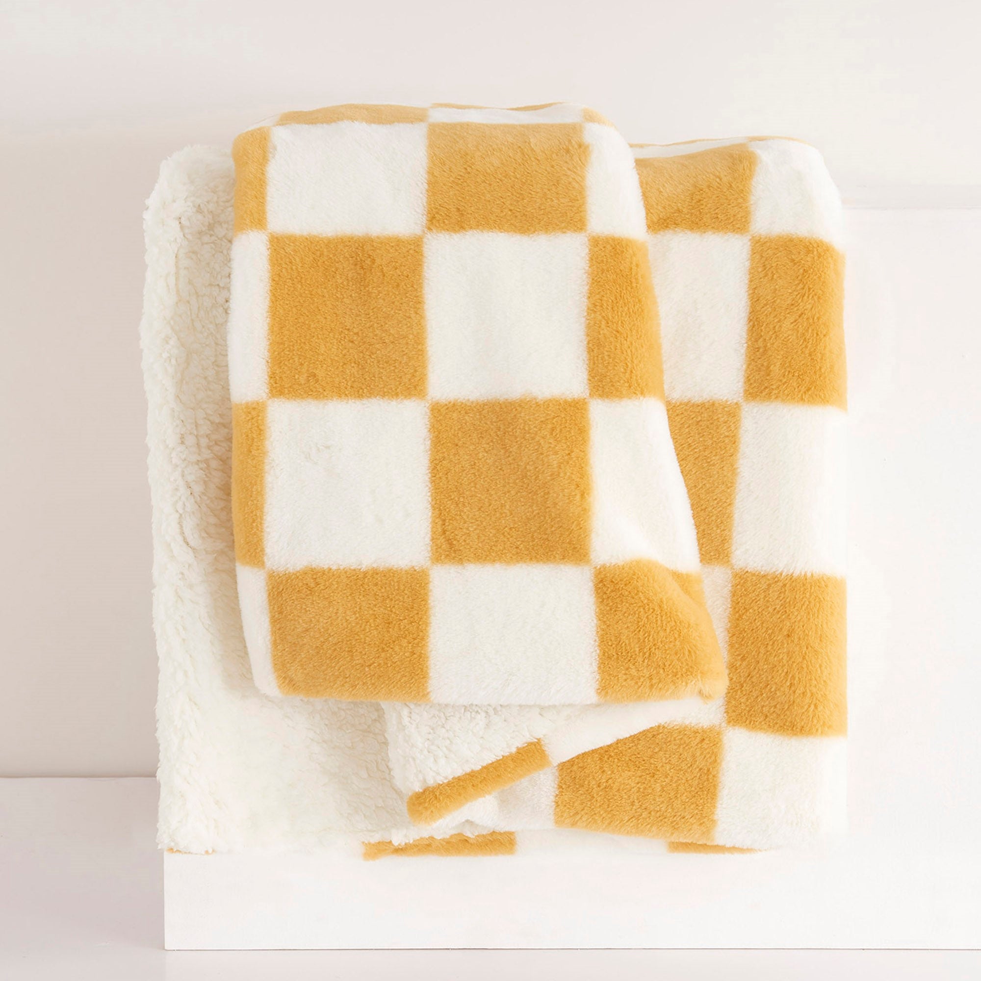 Ultra Soft Tan Checkered Fleece Throw Blanket | Reversible | Dreamaker